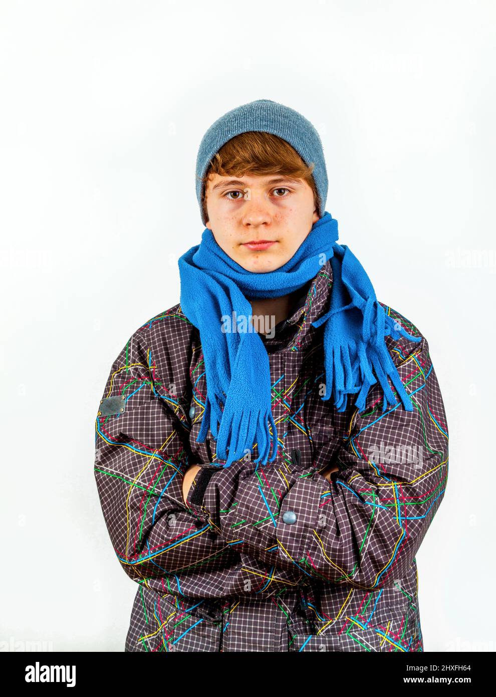 portrait of freezing boy in winter clothes Stock Photo - Alamy