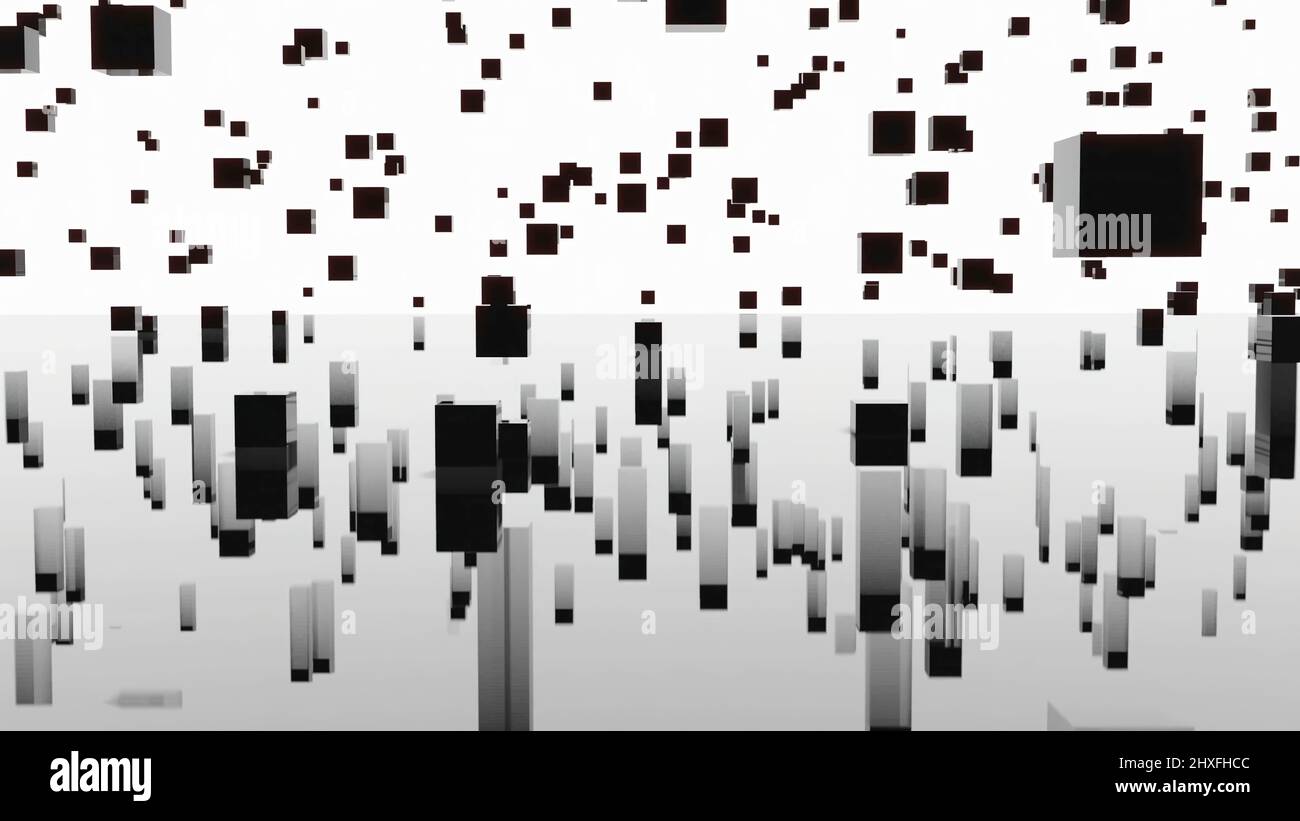 Lot of cubes in computer space with reflection. Design. Cubes rise up ...