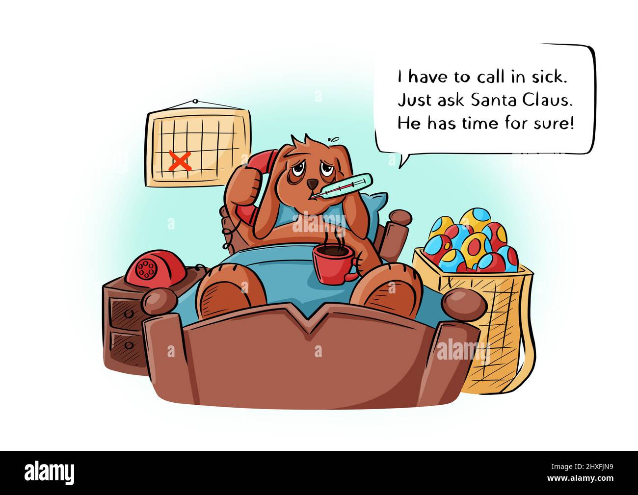 Easter bunny is sick in bed (Comic/ Cartoon Stock Photo - Alamy