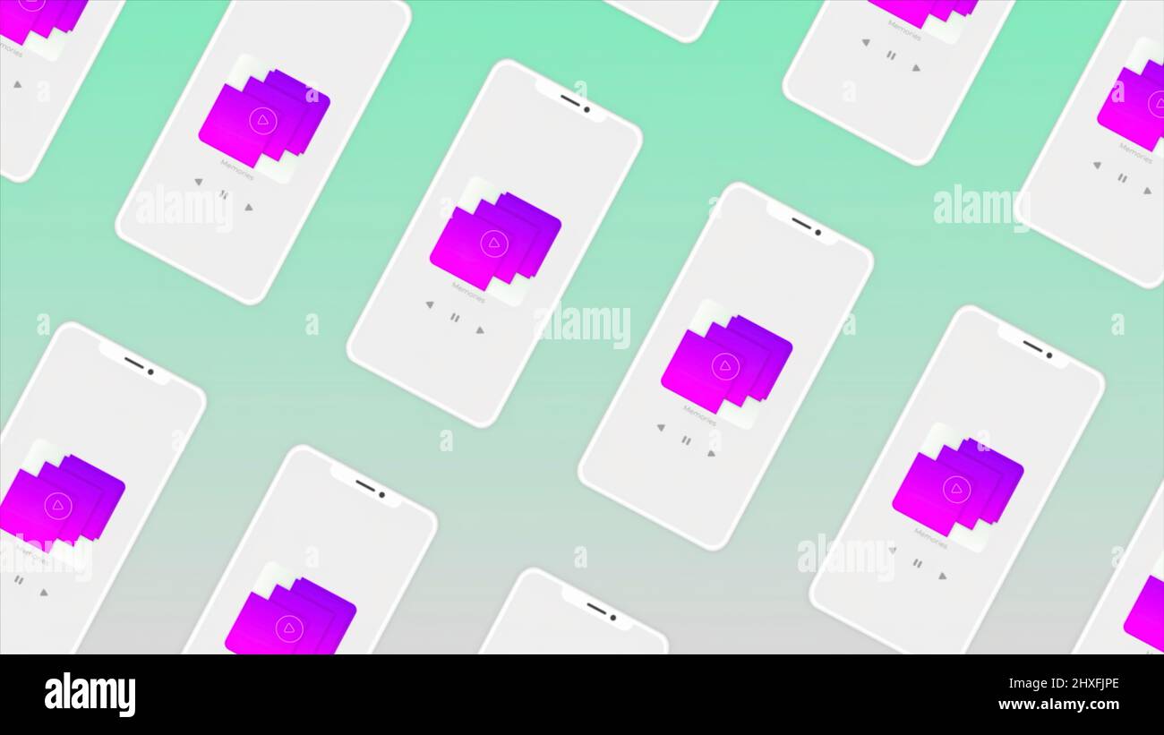 A demonstration of the mobile phone APP icon on a screen. Motion. Rows ...