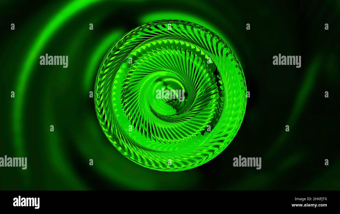 Spinning colorful round shaped object crossed by bending lines ...