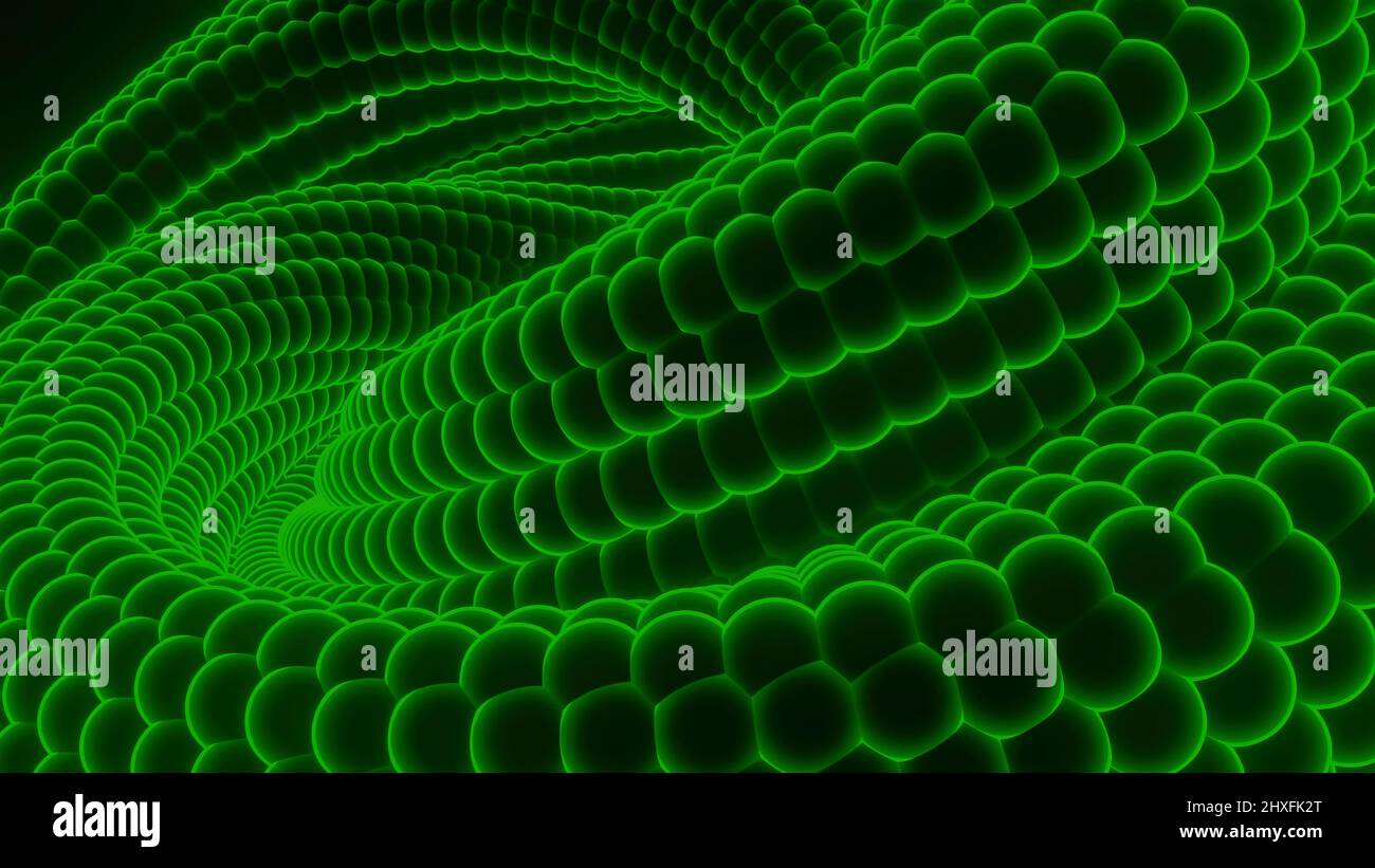 3D spiral with snake texture. Design. Hypnotic animation with unfolding ...