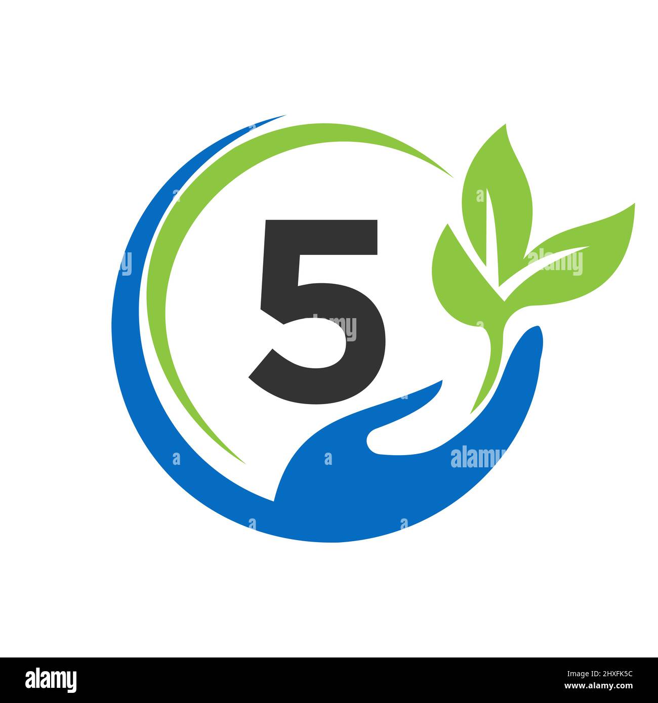 Hand On Letter 5 Logo Design. 5 Healthcare Care, Foundation with Hand ...