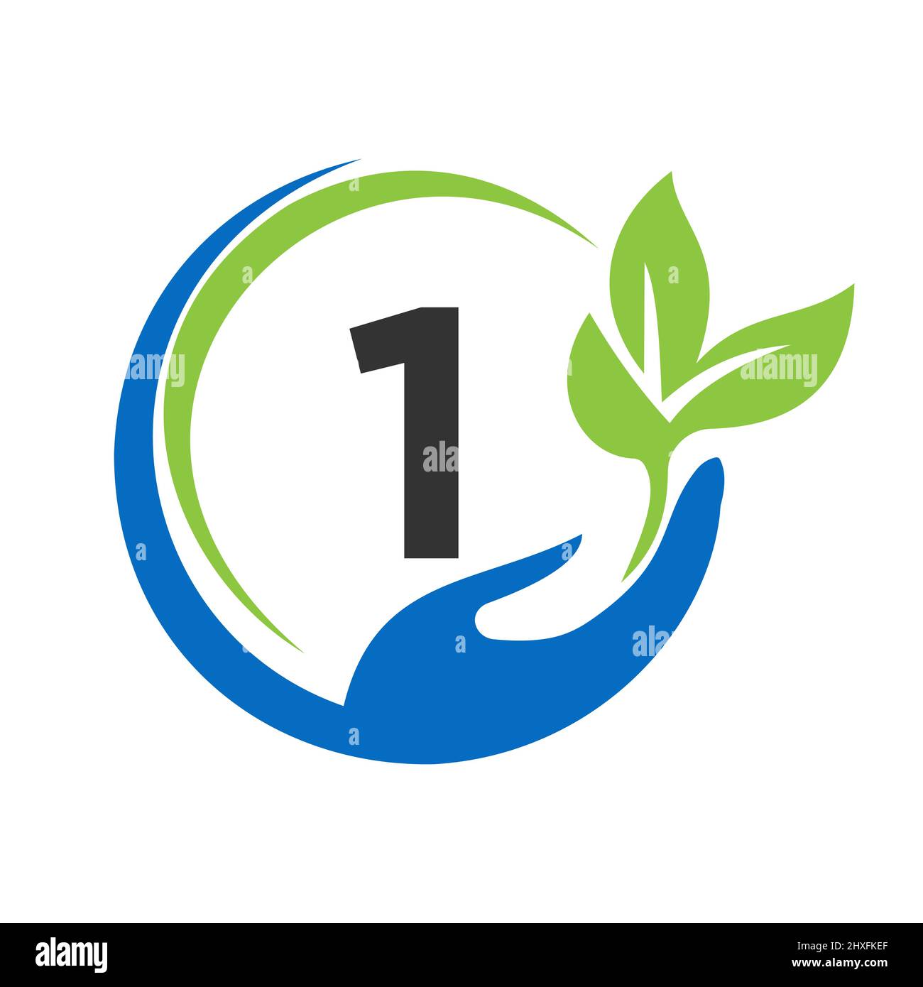 Hand On Letter 1 Logo Design. 1 Healthcare Care, Foundation with Hand ...