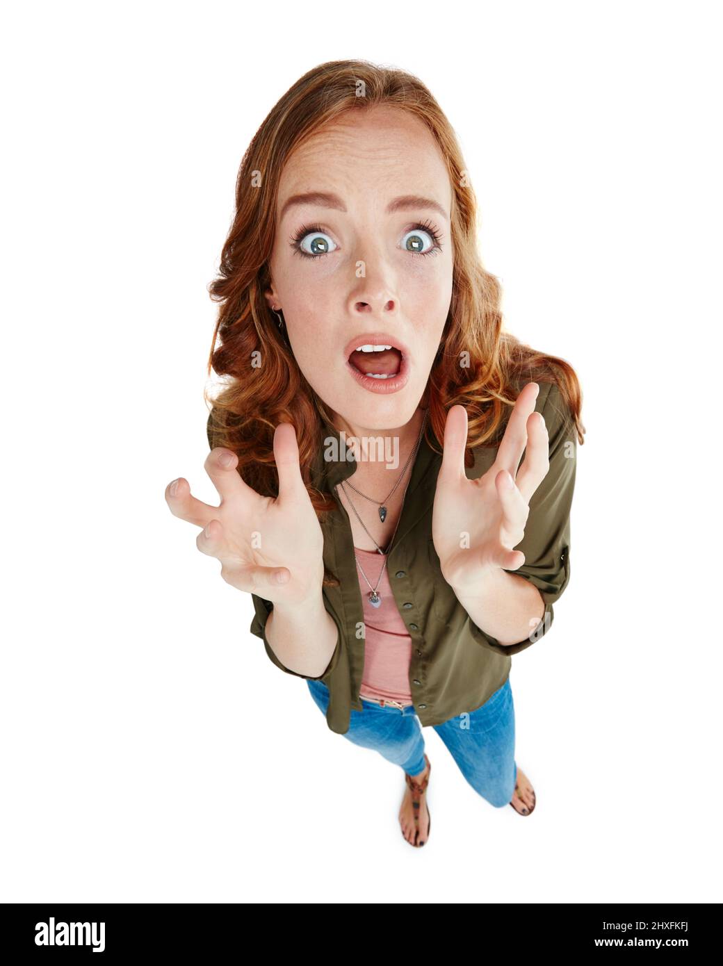 Woman screaming scared Cut Out Stock Images & Pictures - Alamy