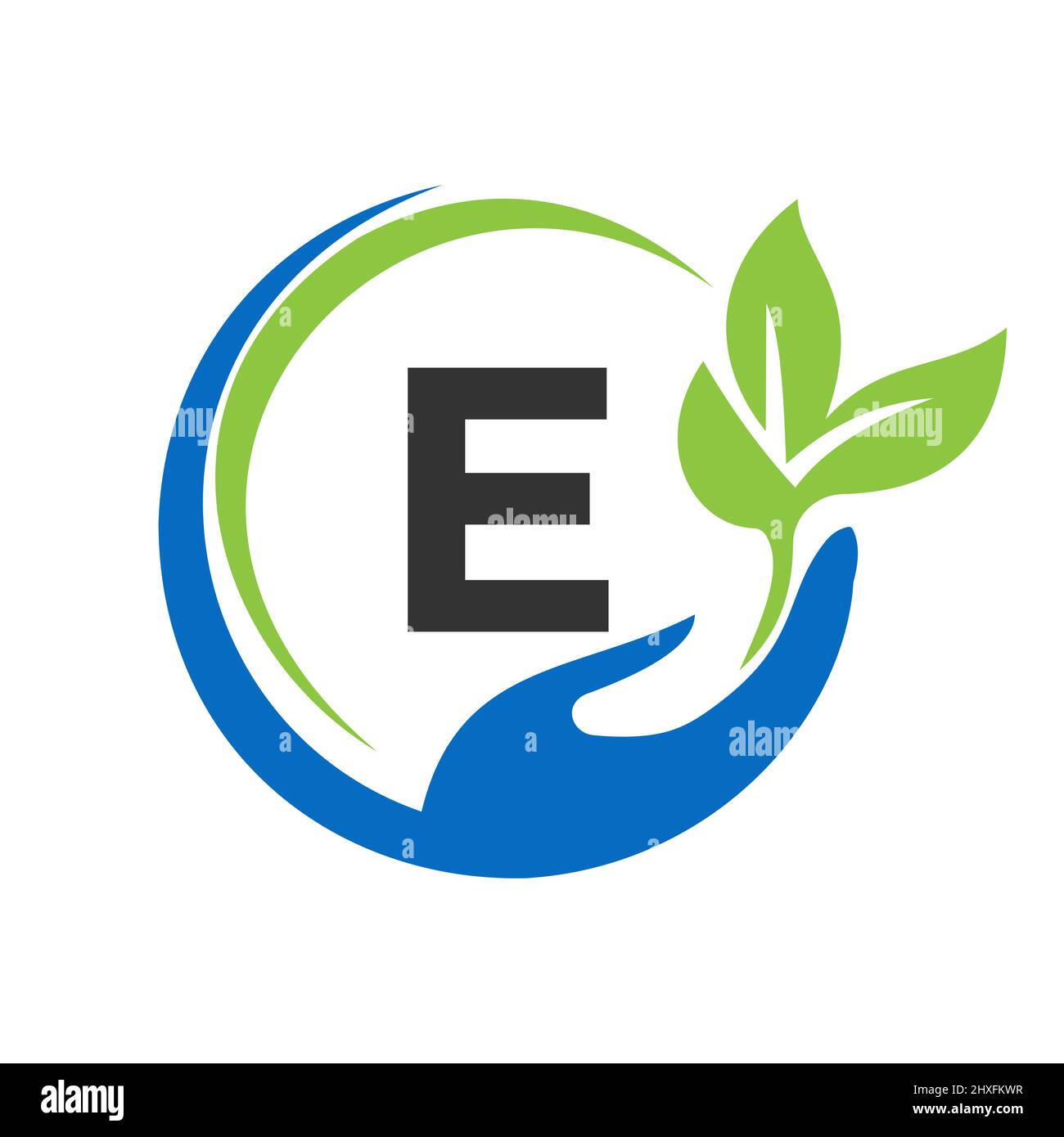 Hand On Letter E Logo Design. E Healthcare Care, Foundation with Hand ...