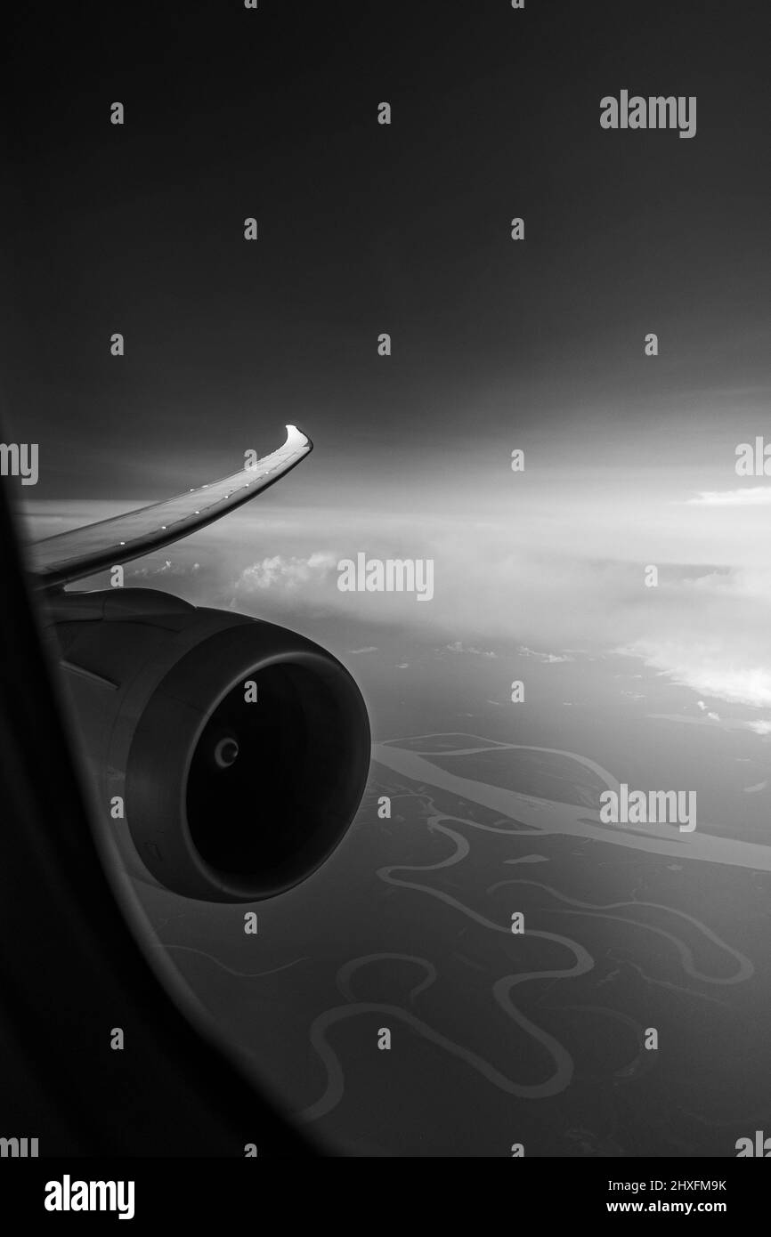 Aircraft window background Black and White Stock Photos & Images - Alamy