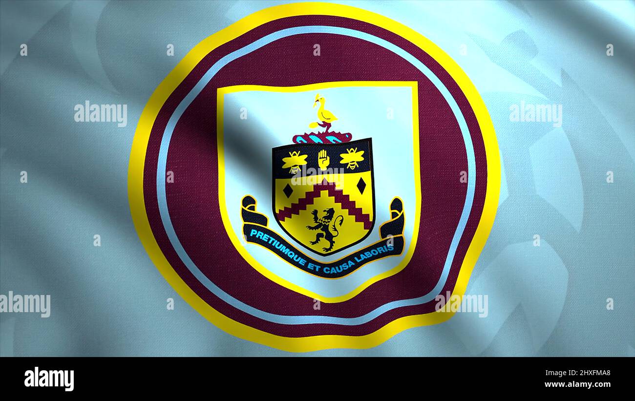 Flags of football clubs in England. Motion. Beautifully waving flags of ...