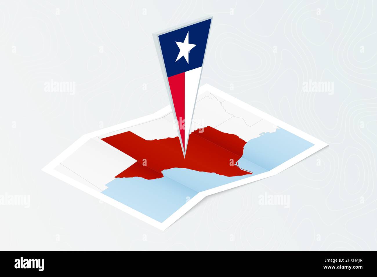 Isometric paper map of Texas with triangular flag of Texas in isometric ...