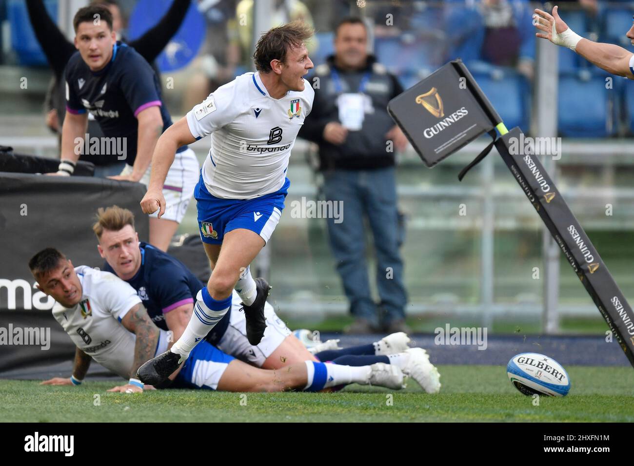 Rome, Italia. 12th Mar, 2022. Try of Callum Braley of Italy during the ...