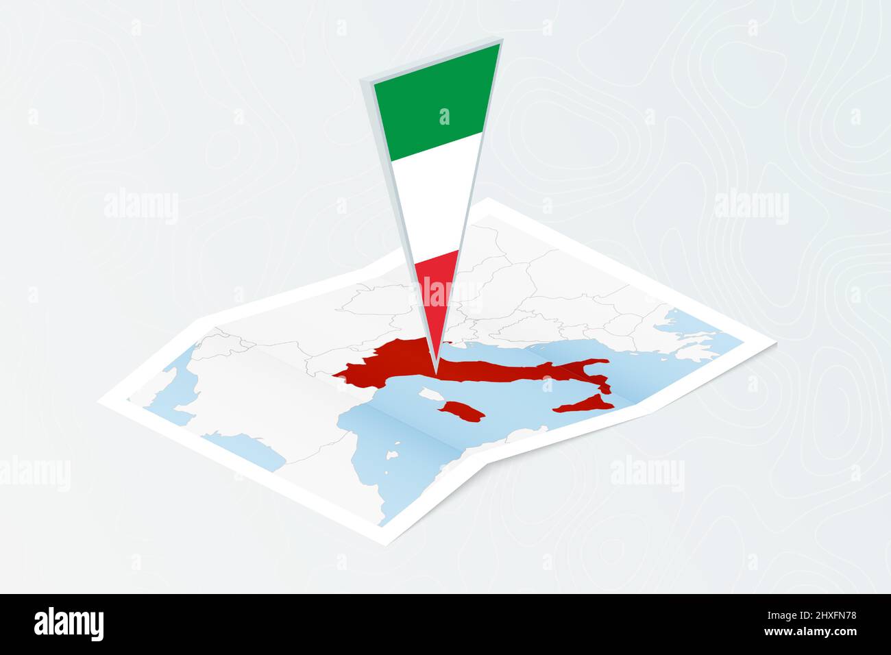 Isometric paper map of Italy with triangular flag of Italy in isometric ...