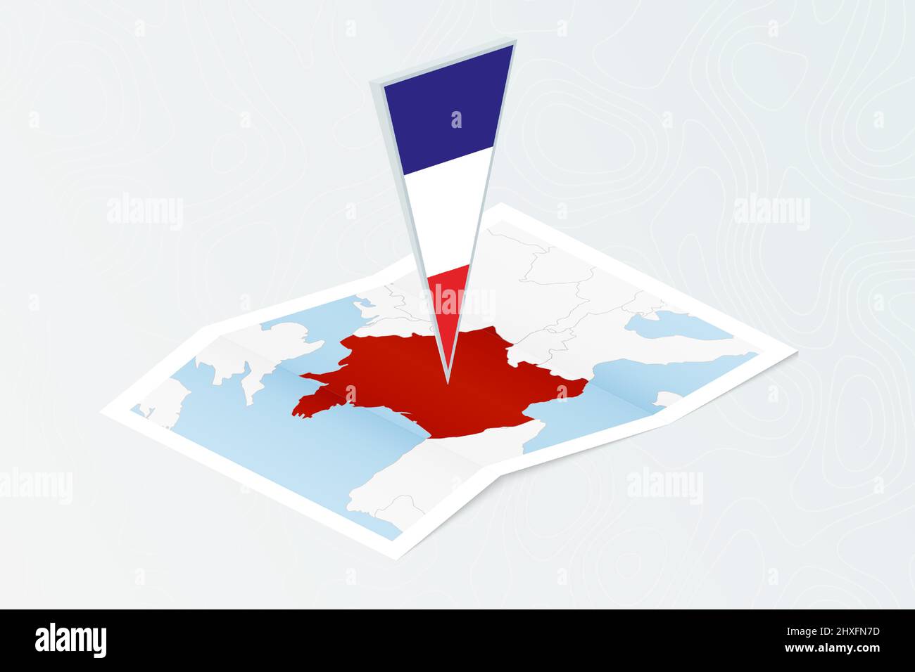 Isometric paper map of France with triangular flag of France in ...