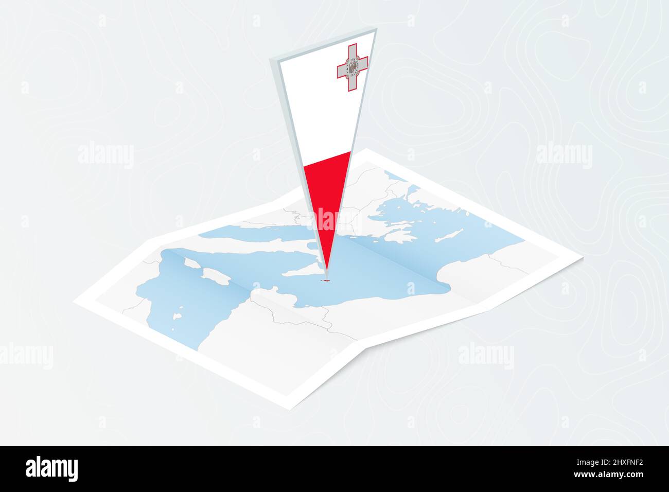 Isometric paper map of Malta with triangular flag of Malta in isometric ...
