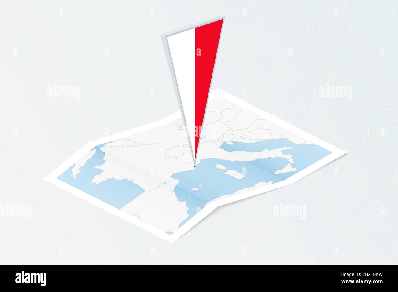 Isometric paper map of Monaco with triangular flag of Monaco in ...