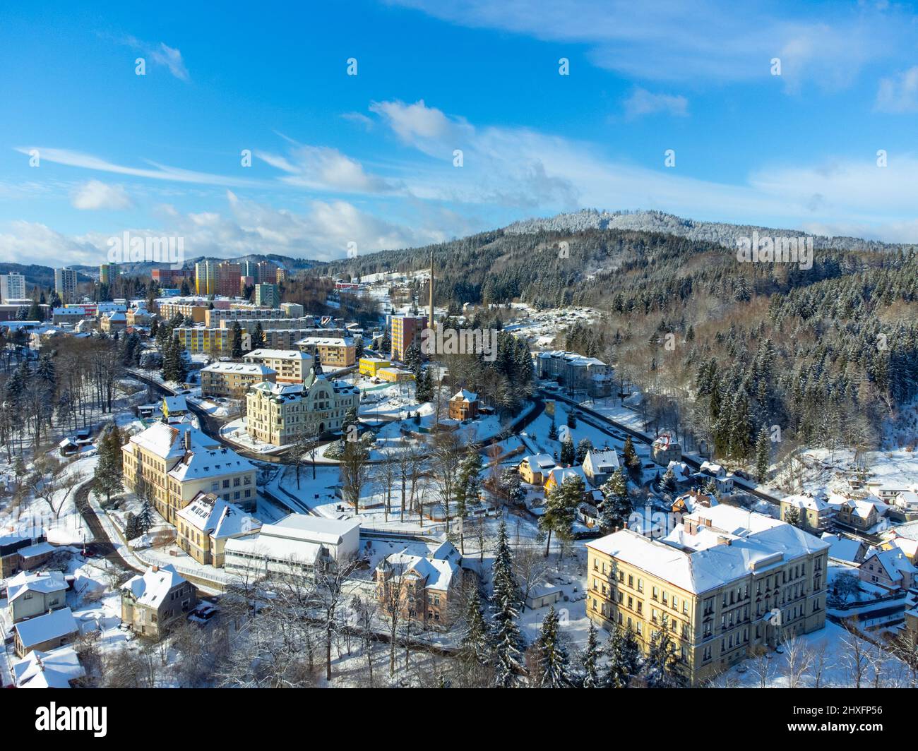 Aerial view of Tanvald on sunny winter day Stock Photo - Alamy