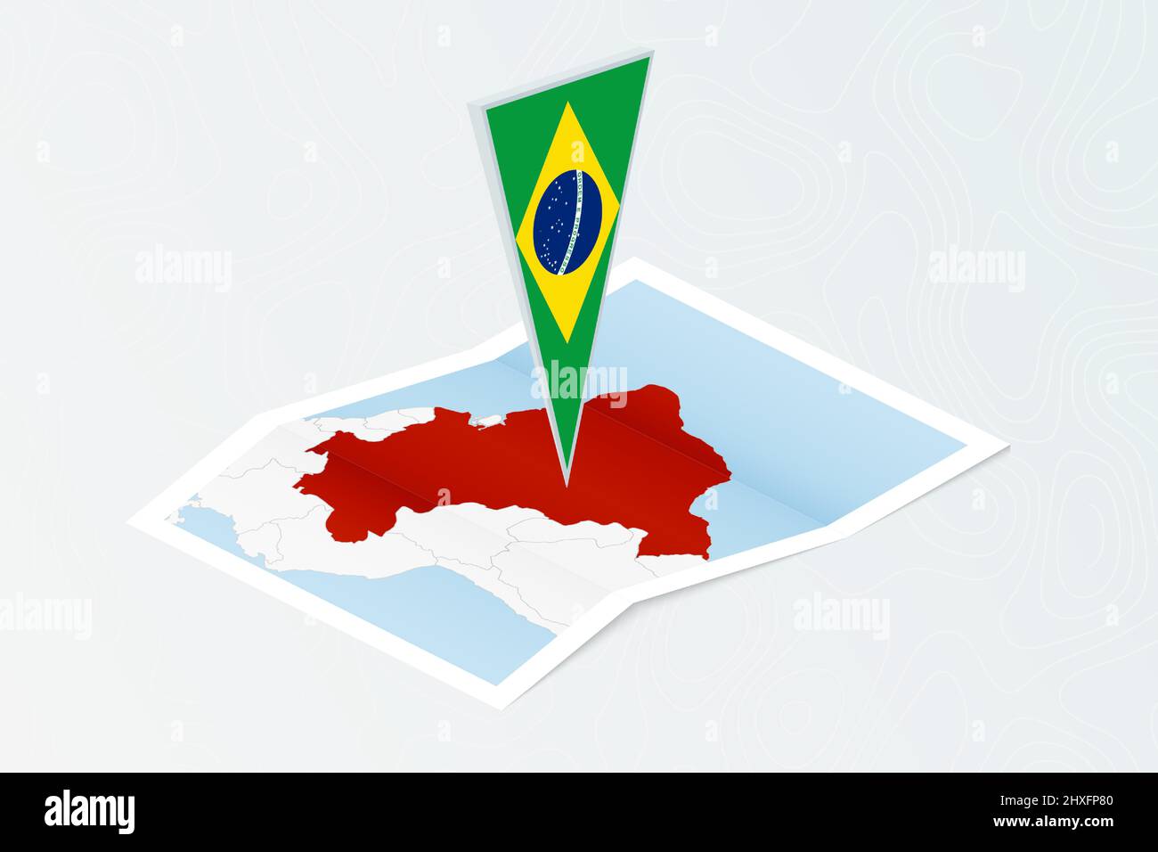 Isometric paper map of Brazil with triangular flag of Brazil in ...