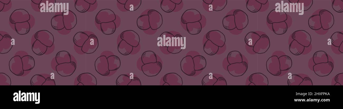 Hand drawn wild mushroom vector border. Seamless trendy purple biology ...