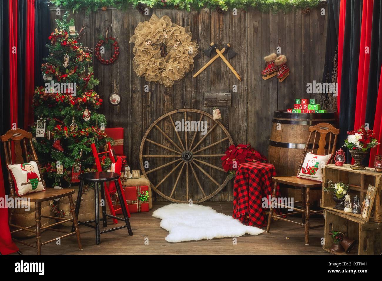 A Christmas scene set up for portrait photography Stock Photo - Alamy