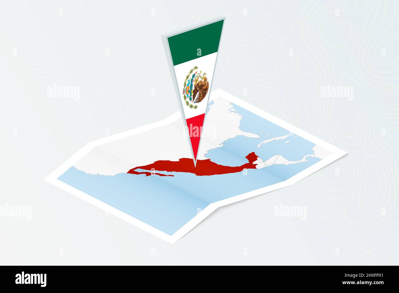 Isometric paper map of Mexico with triangular flag of Mexico in ...