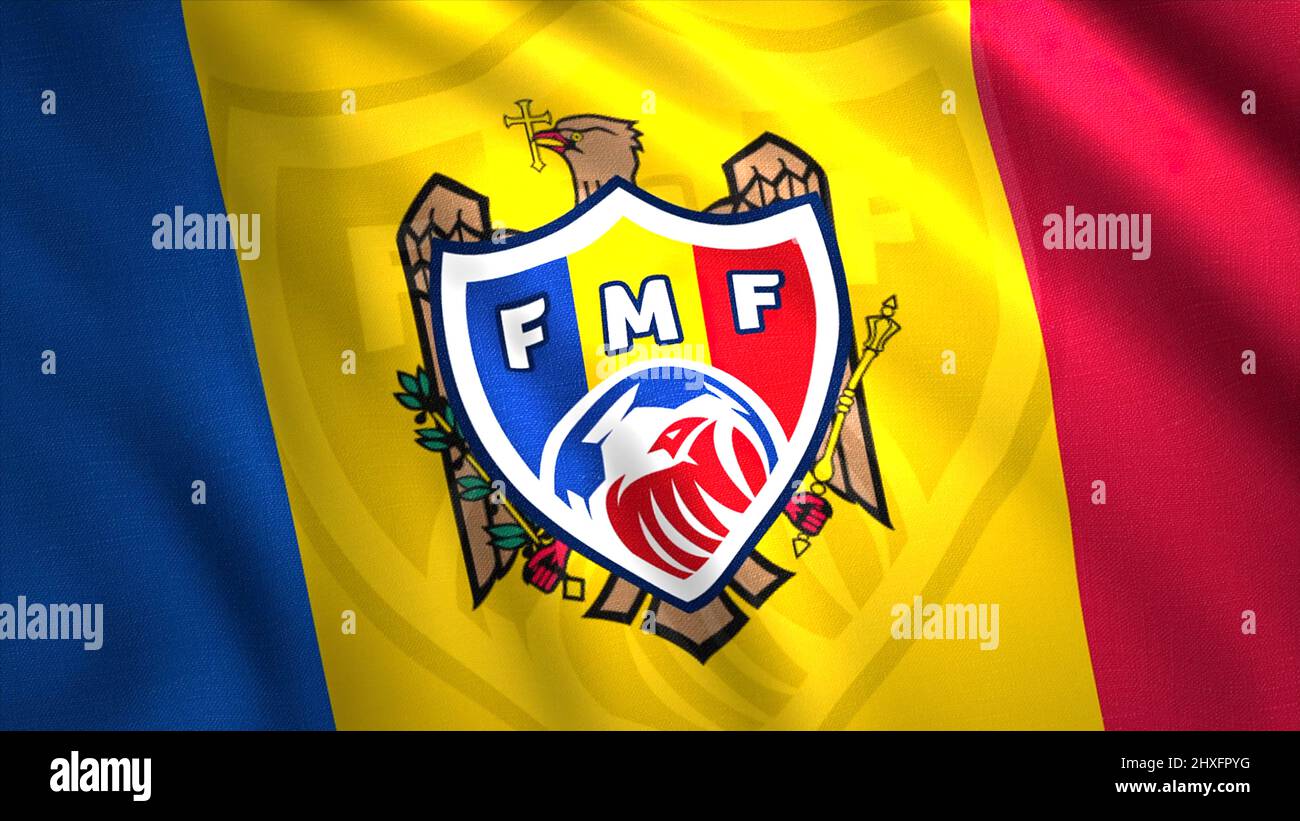 Flag of football team in championship. Motion. 3D animation of ...
