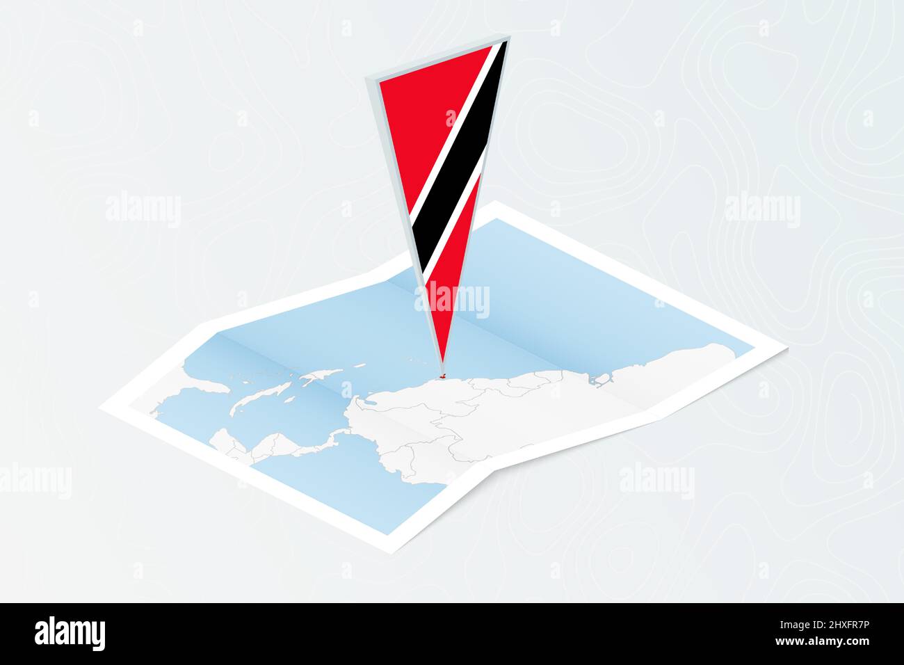 Isometric paper map of Trinidad and Tobago with triangular flag of ...