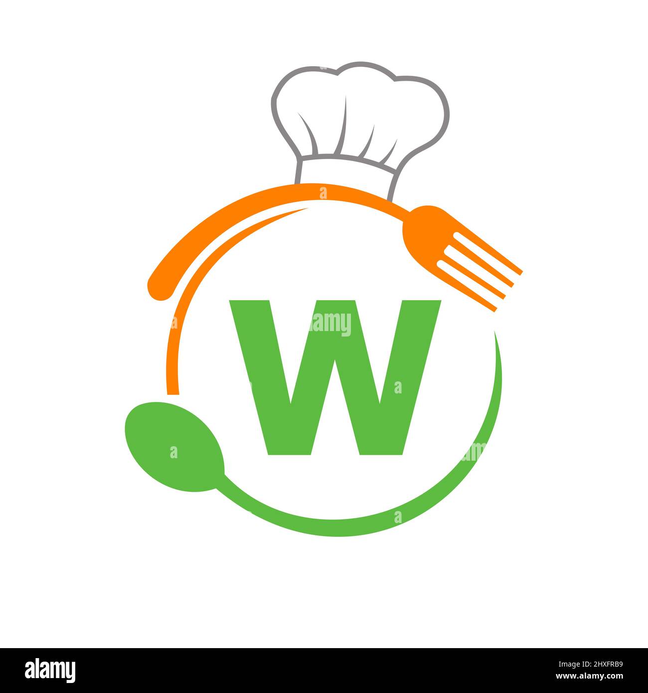 Letter W Logo With Chef Hat, Spoon And Fork For Restaurant Logo ...