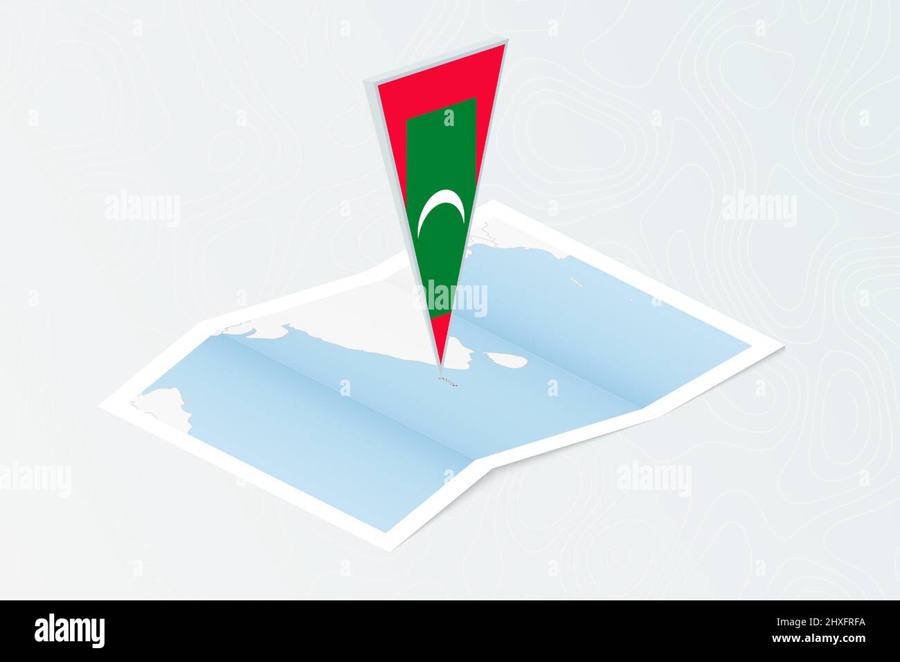 Isometric paper map of Maldives with triangular flag of Maldives in ...