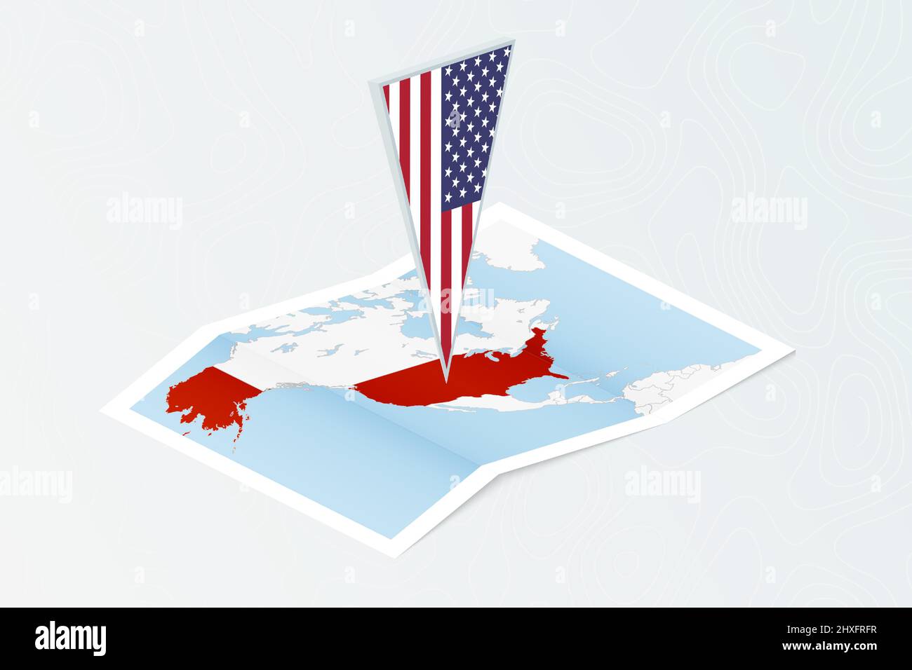 Isometric paper map of USA with triangular flag of USA in isometric ...