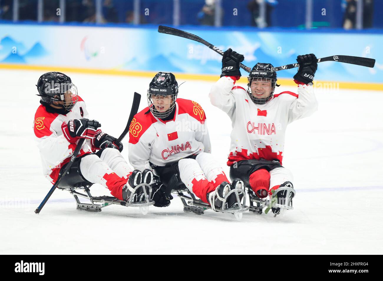 Beijing, China. 12th Mar, 2022. Bai Xuesong, Tian Jintao and Lyu Zhi of ...