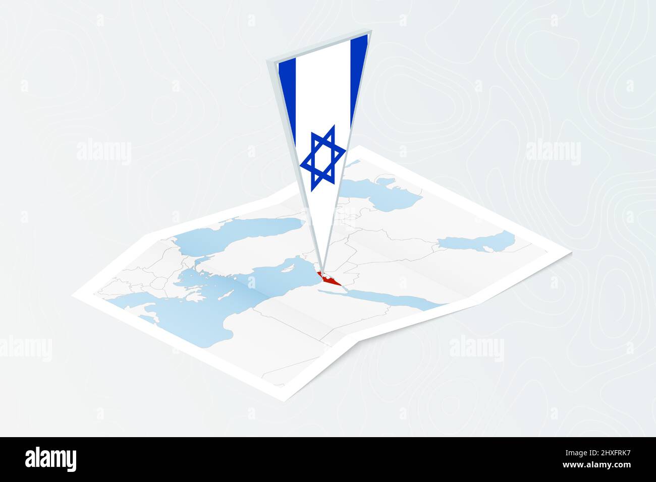 Isometric paper map of Israel with triangular flag of Israel in ...