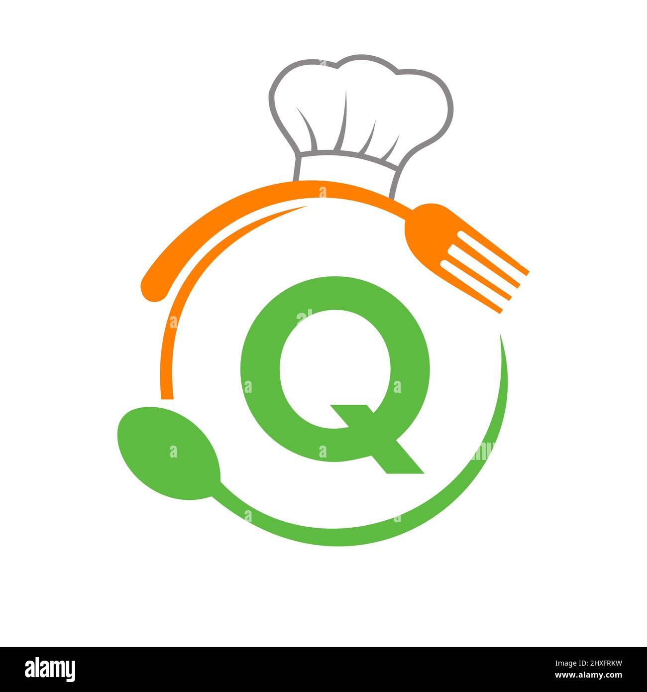 Letter Q Logo With Chef Hat, Spoon And Fork For Restaurant Logo ...