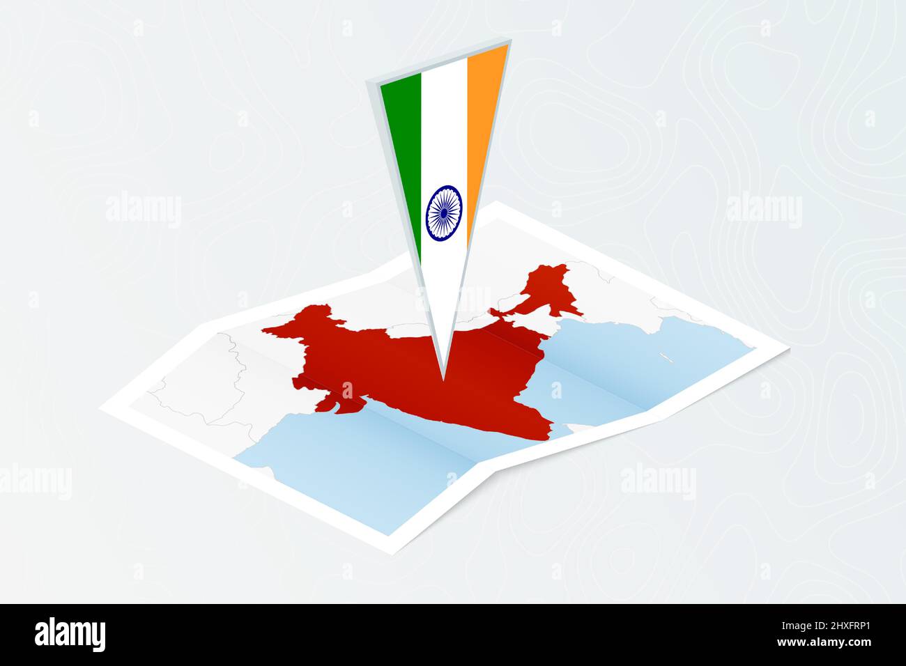 Isometric paper map of India with triangular flag of India in isometric ...