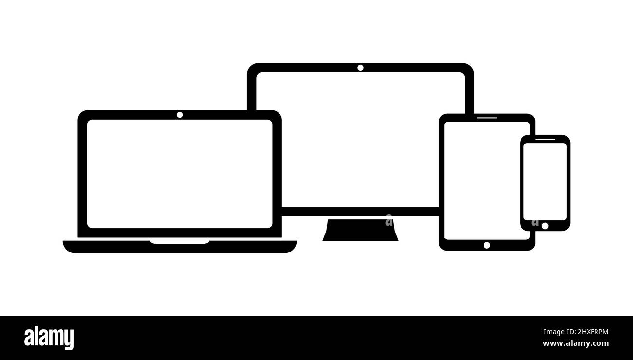 Device icon in flat style. Symbols: smartphone, tablet, laptop and ...