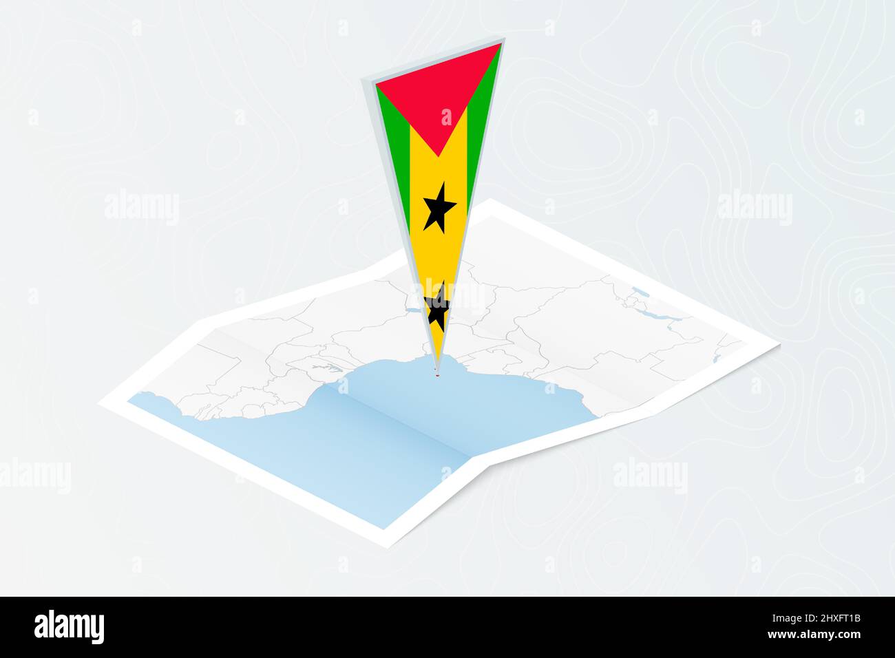 Isometric paper map of Sao Tome and Principe with triangular flag of ...