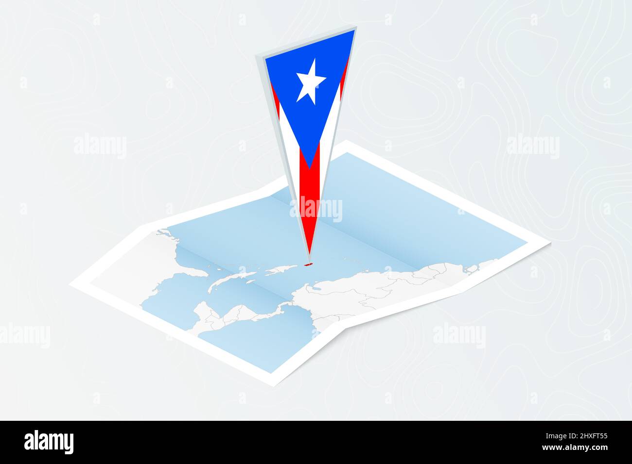 Isometric paper map of Puerto Rico with triangular flag of Puerto Rico ...