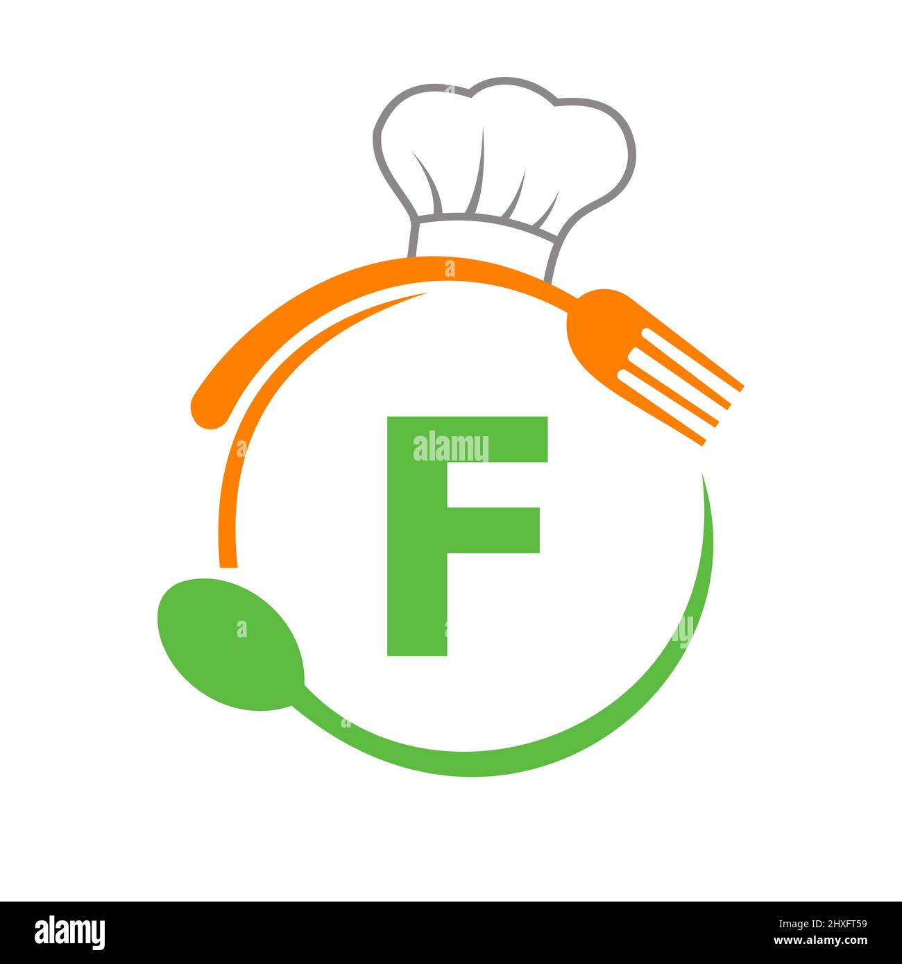 Letter F Logo With Chef Hat, Spoon And Fork For Restaurant Logo ...