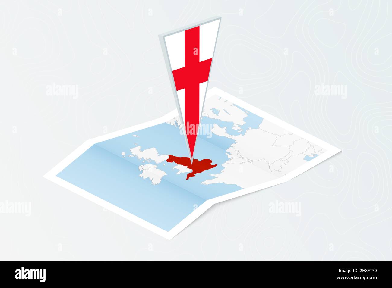 Isometric paper map of England with triangular flag of England in ...