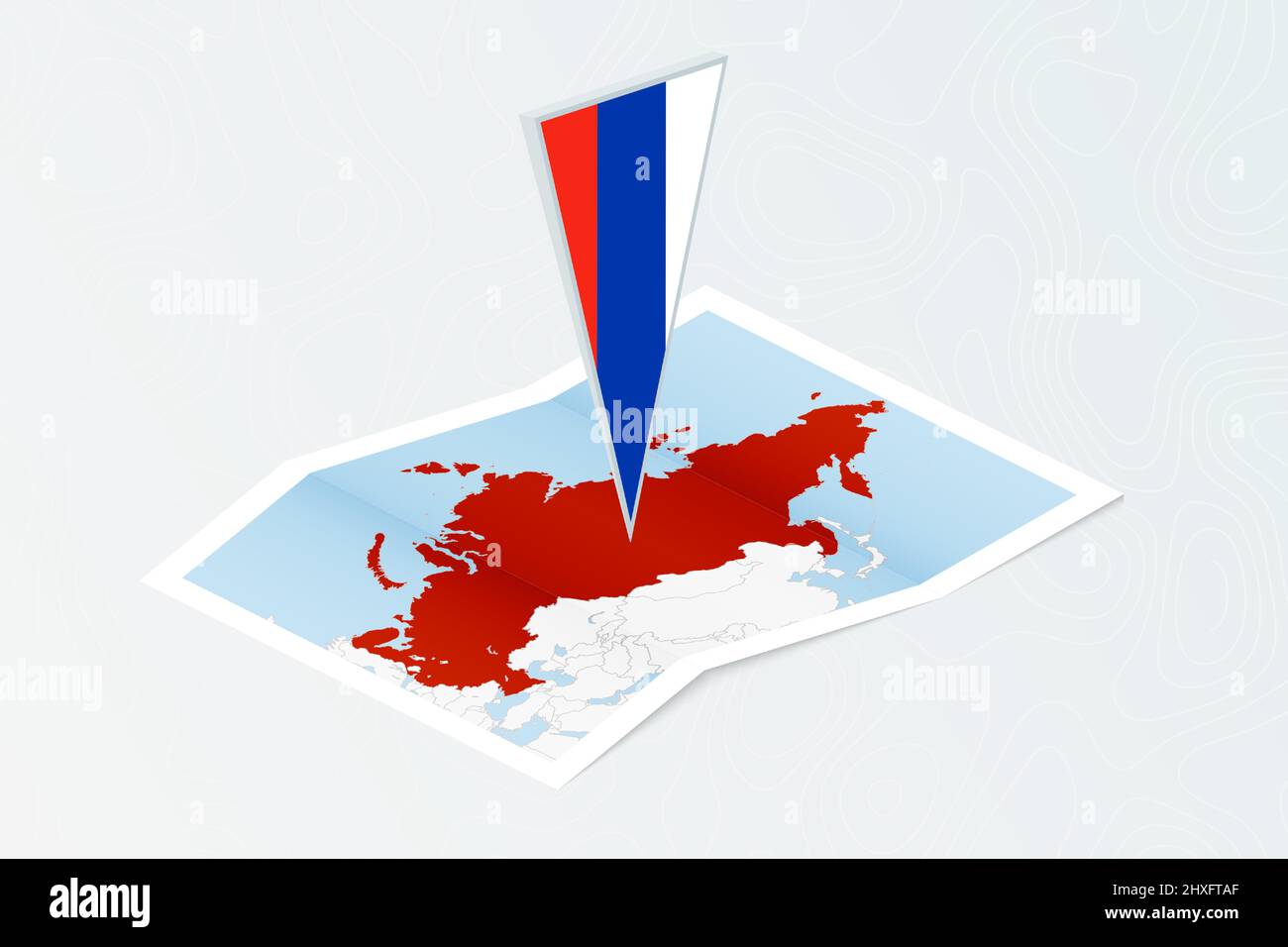 Isometric paper map of Russia with triangular flag of Russia in ...
