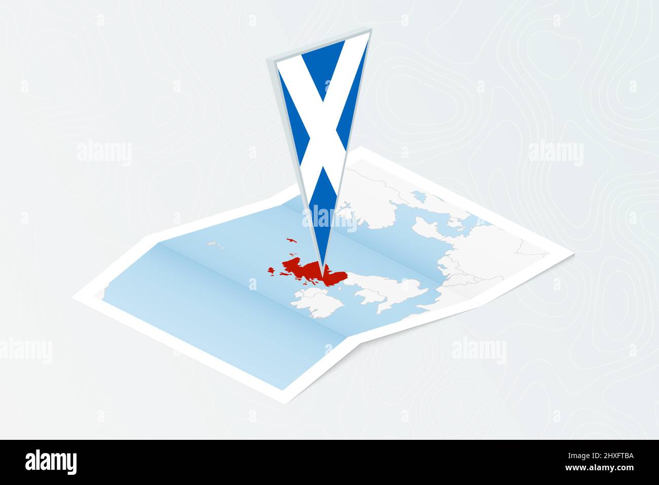 Isometric paper map of Scotland with triangular flag of Scotland in ...