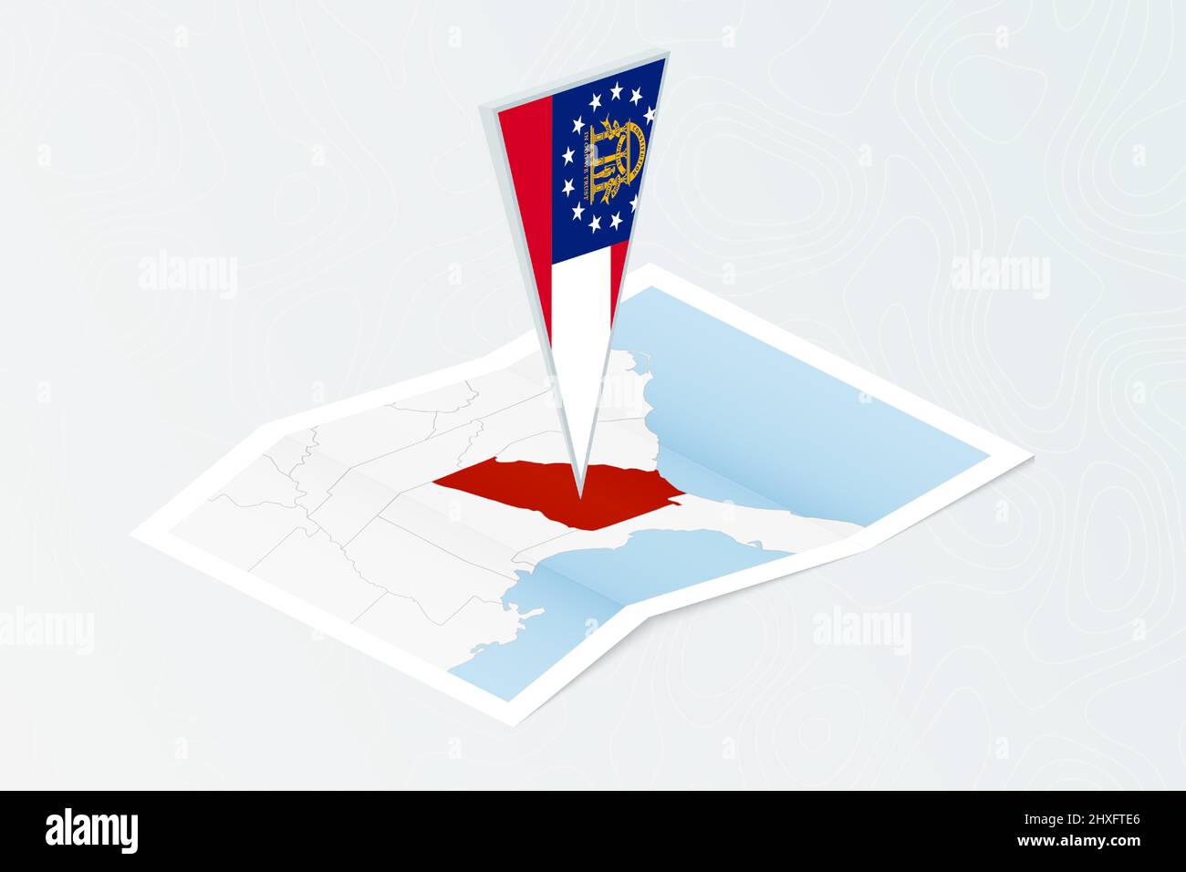 Isometric paper map of Georgia with triangular flag of Georgia in ...