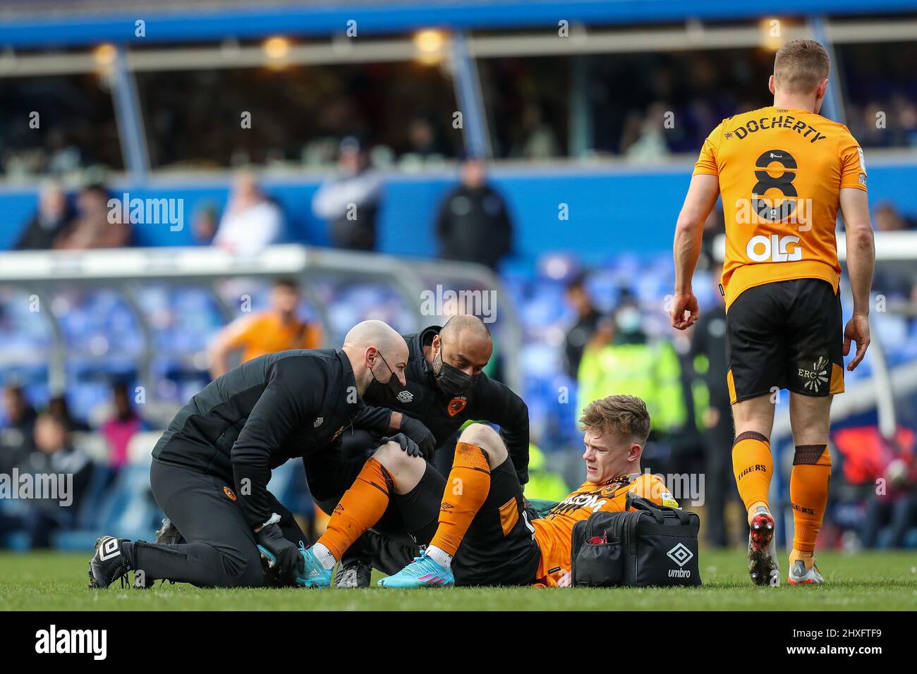 Keane Lewis-Potter #11 of Hull City with a problem in Birmingham ...