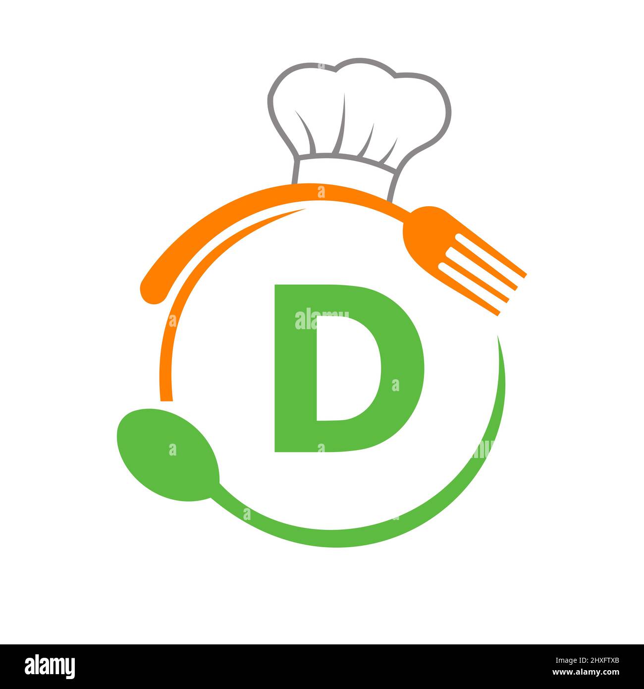 Letter D Logo With Chef Hat, Spoon And Fork For Restaurant Logo ...