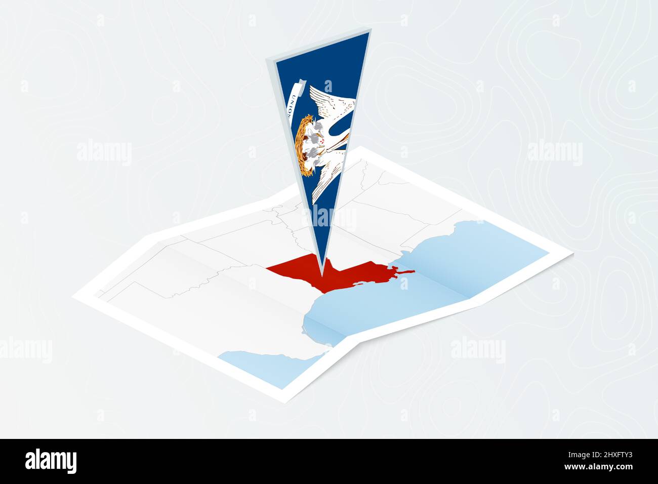 Isometric paper map of Louisiana with triangular flag of Louisiana in ...