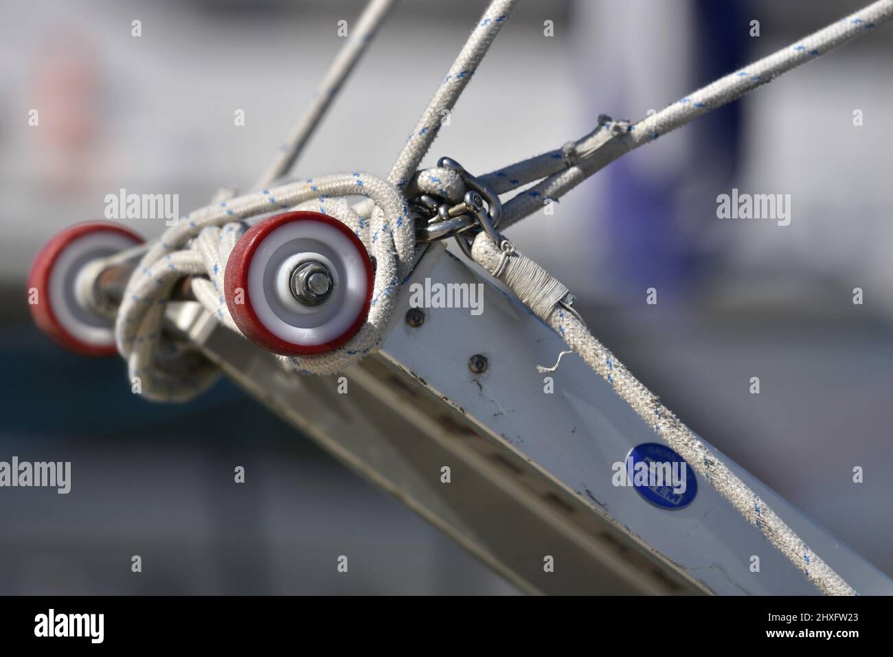 Sailing boat boarding ladder with wheels and ropes Stock Photo - Alamy