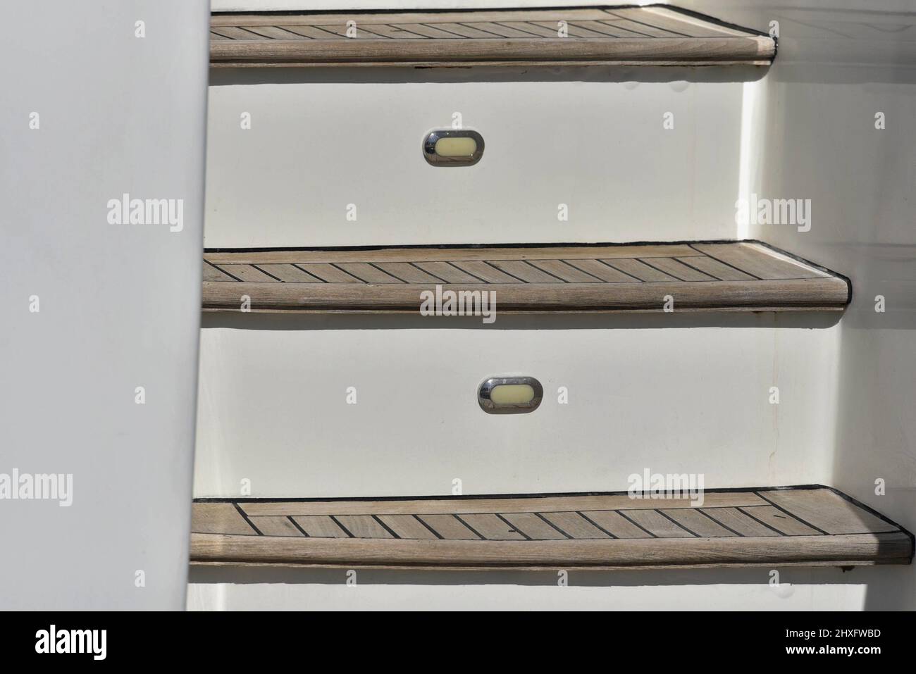 Luxury sailing yacht teak stairway steps Stock Photo - Alamy