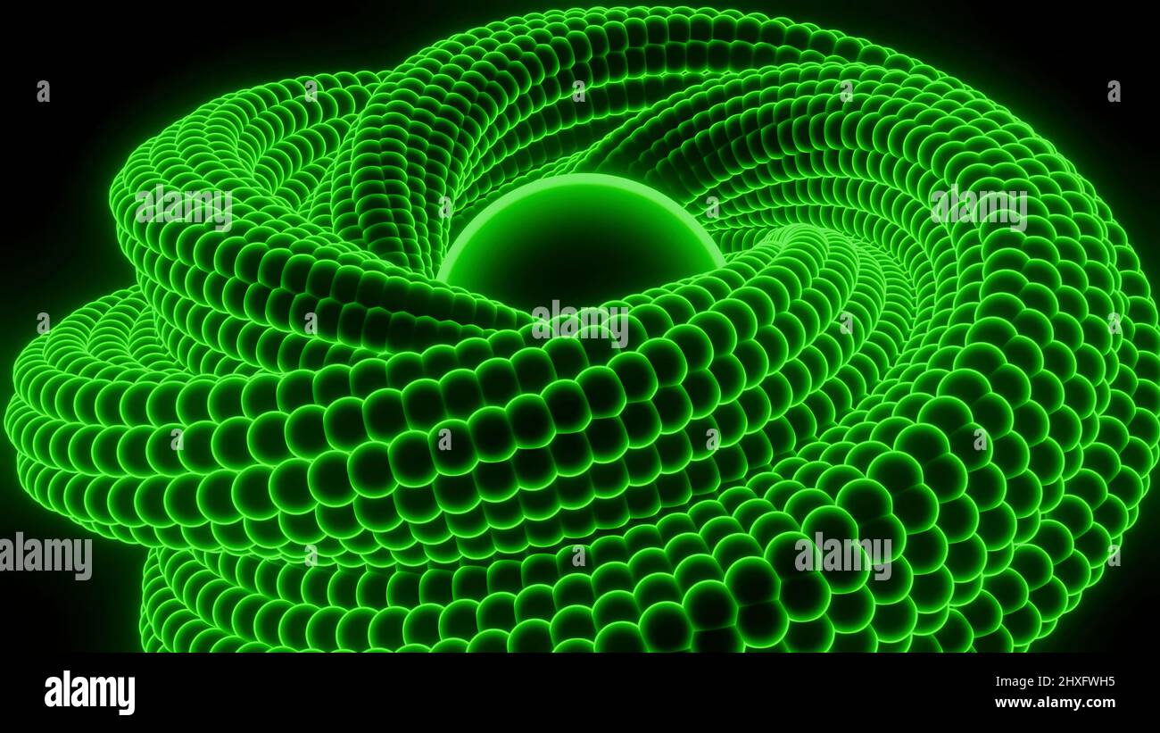 Swirling spiral around sphere. Design. 3D cord twists endlessly into ...