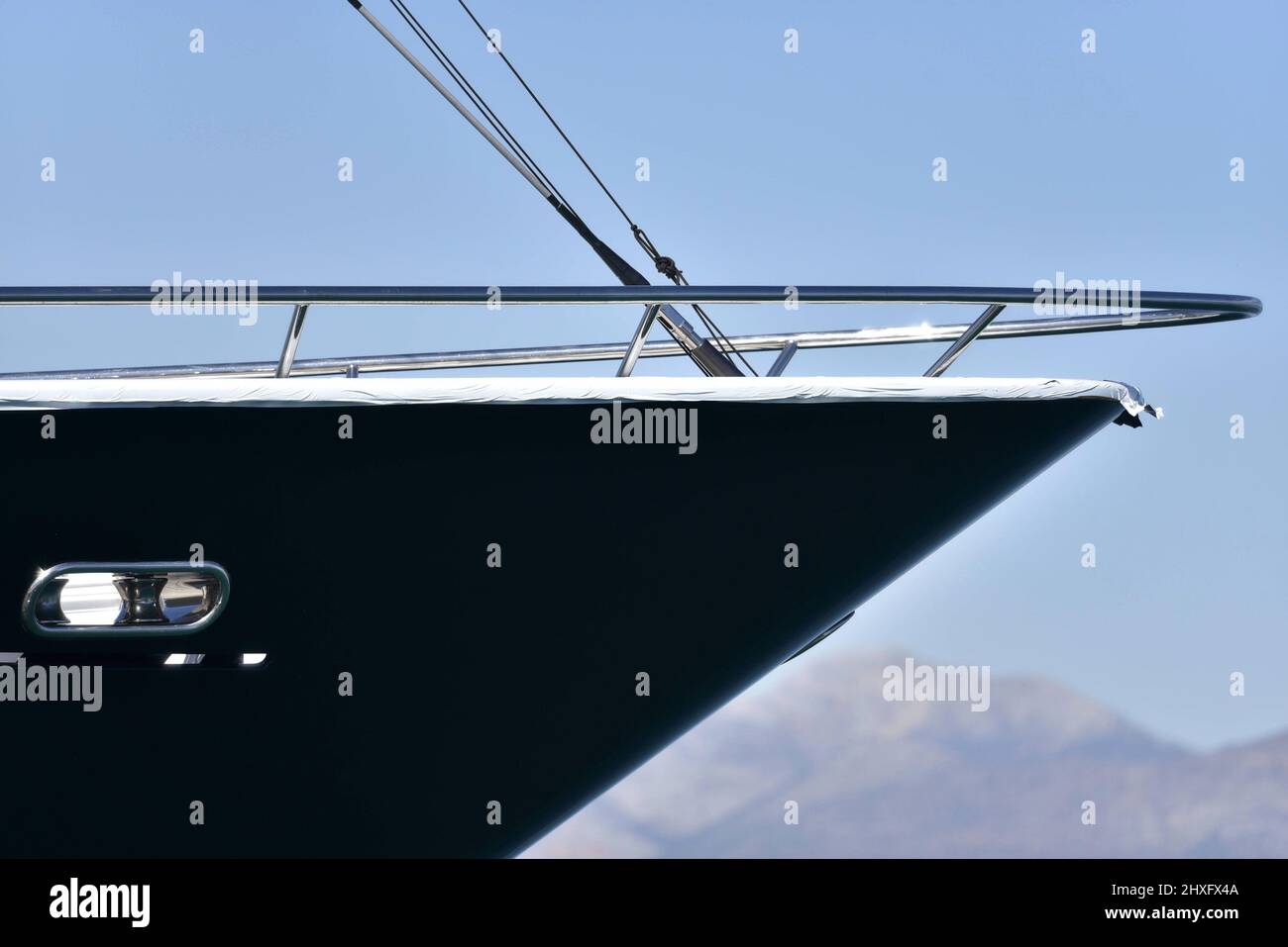 Luxury sailing charter boat bow with a stainless steel railing Stock ...