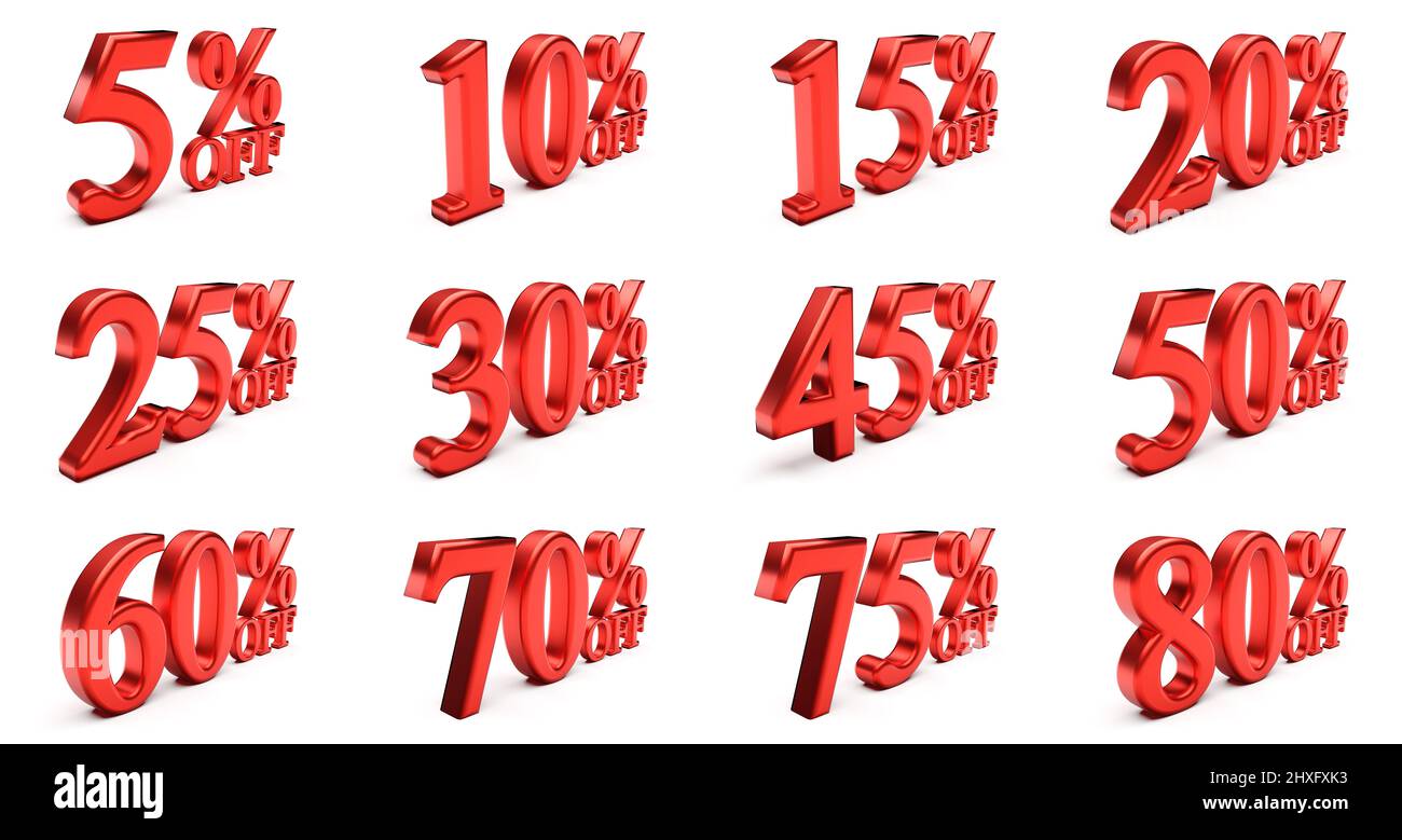 Collection of discounts with numbers and percent off isolated on white ...