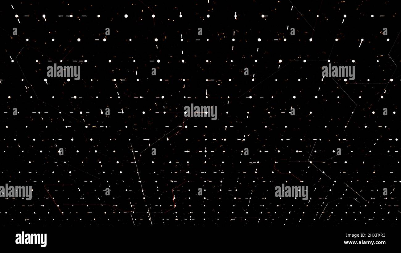 Abstract grid with narrow short lines moving randomly from dot to dot ...