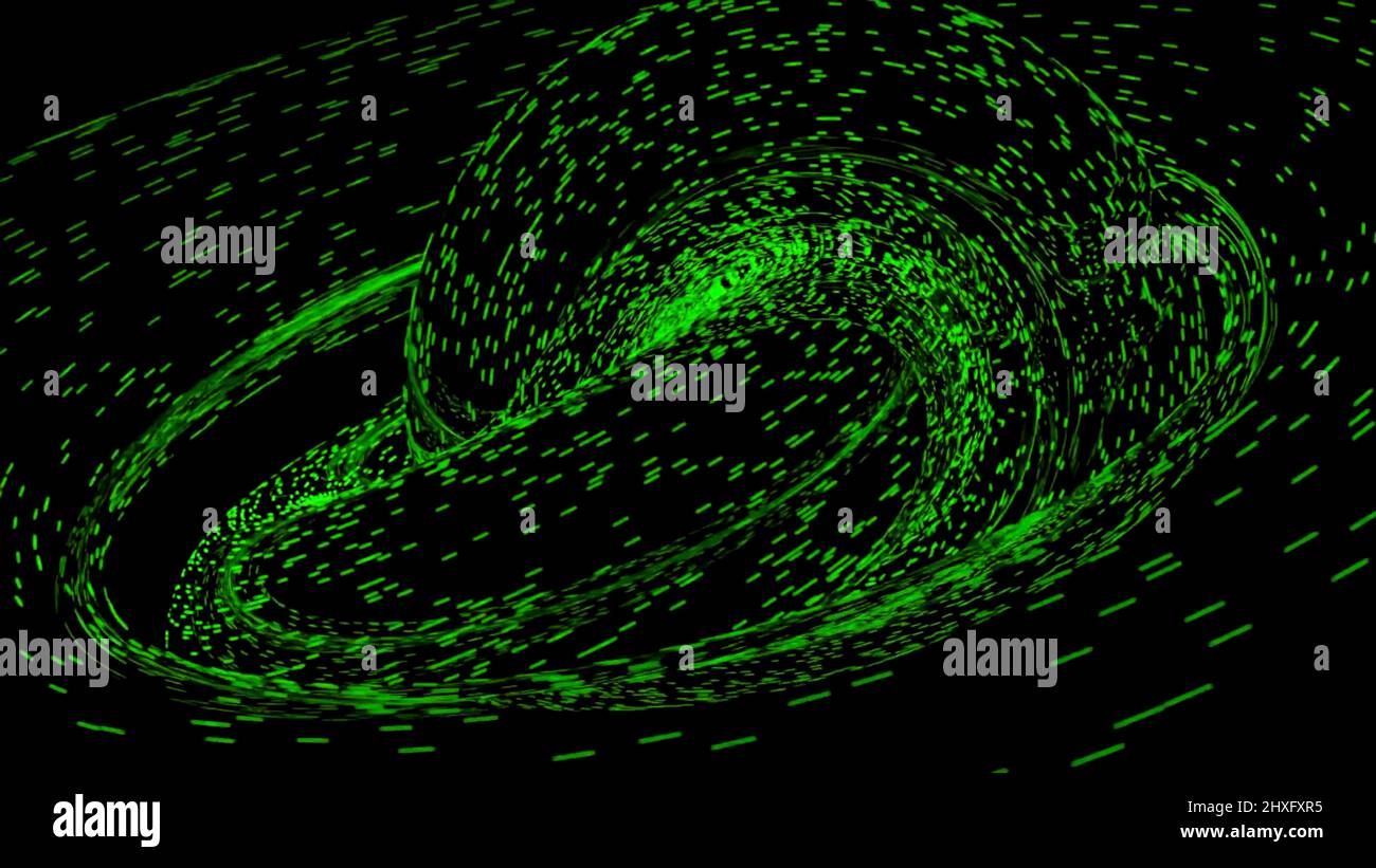 3D stream of particles rotating in spiral. Design. Colored particles ...